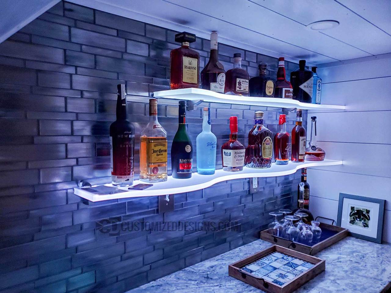 60" Curved LED Lighted Floating Shelves by Customized Designs