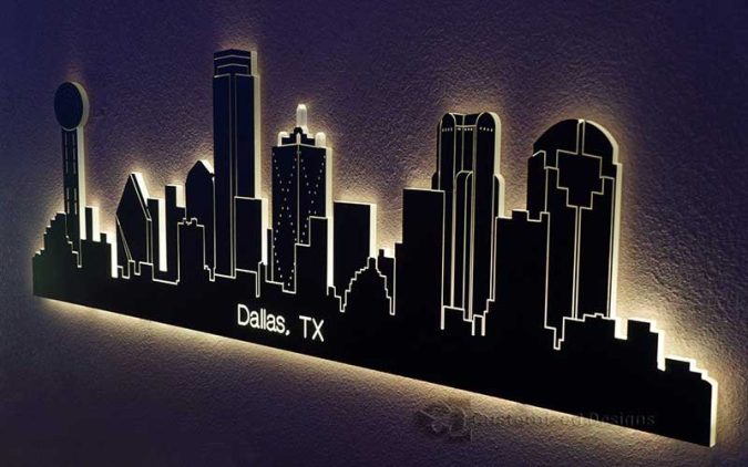 LED Illuminated Dallas, TX Skyline Art - Customizeddesigns.com