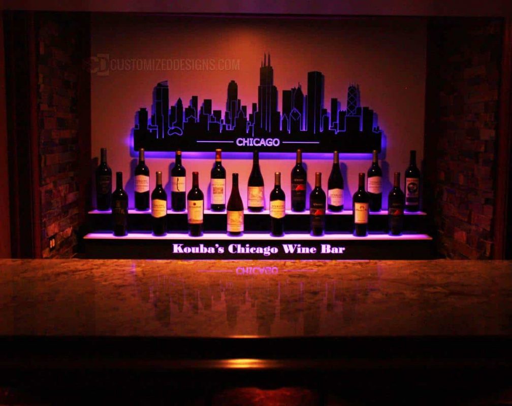 Home Back Bar Display & Lighted Chicago Skyline - Home Bar Ideas ...