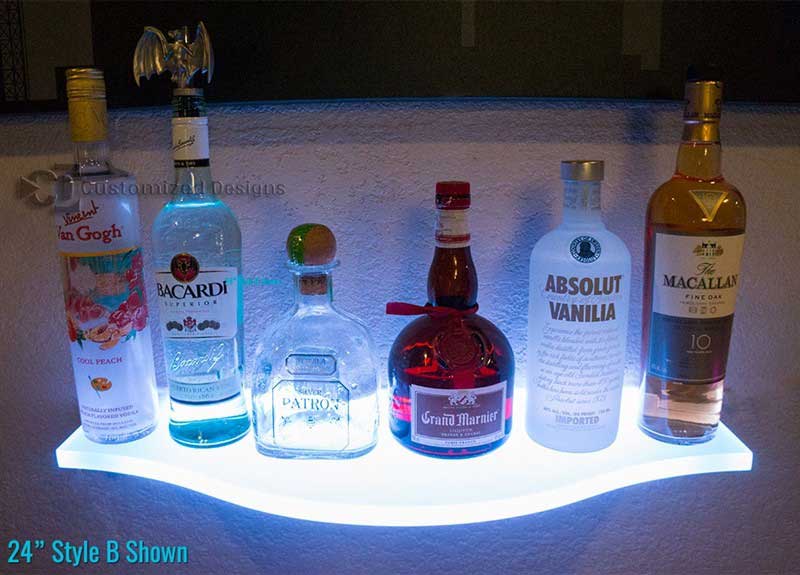 24" Curved LED Lighted Shelves for the Home or Commercial Bar