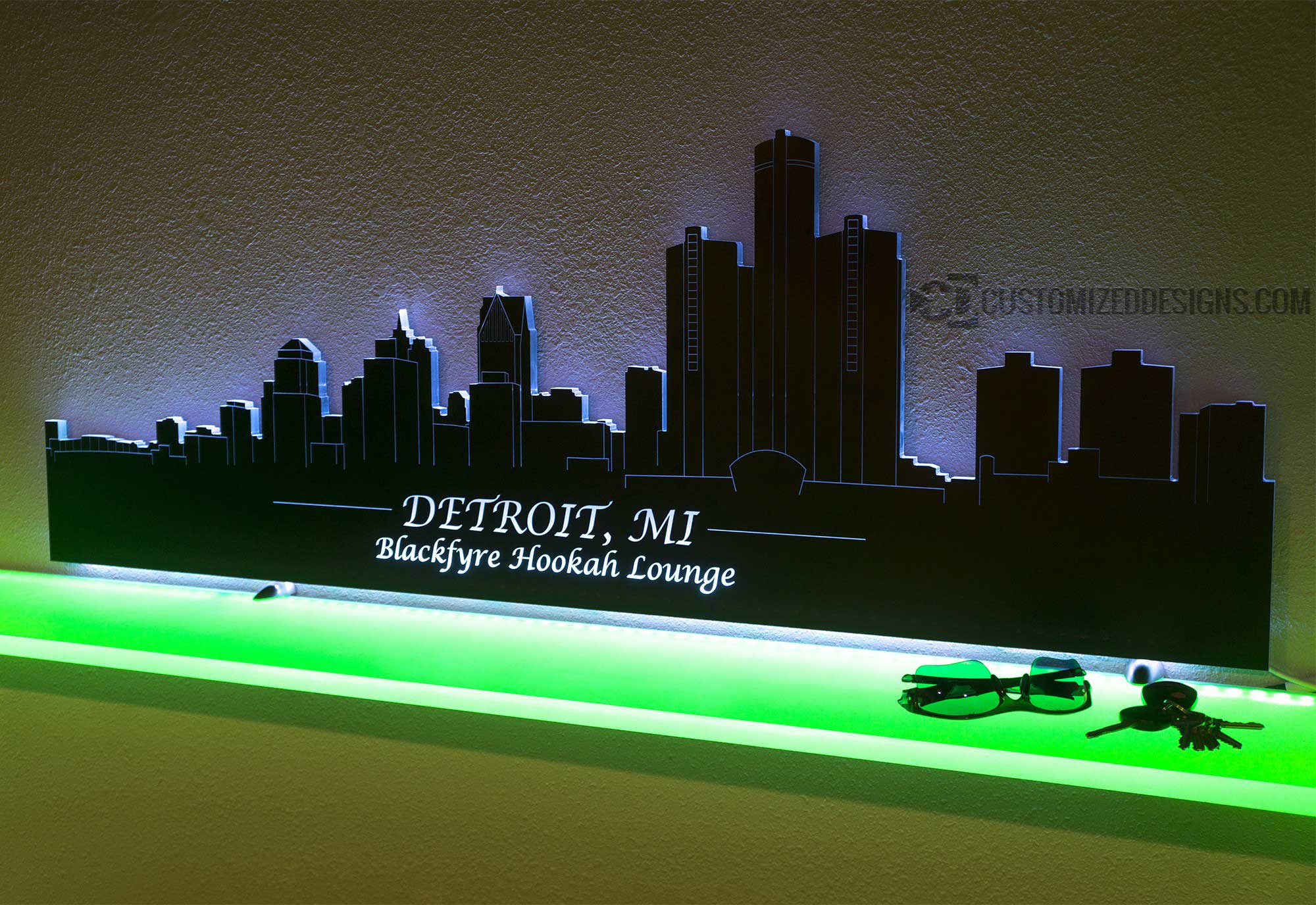 LED Lighted Detroit Skyline - Wall Mounted Skyline Art
