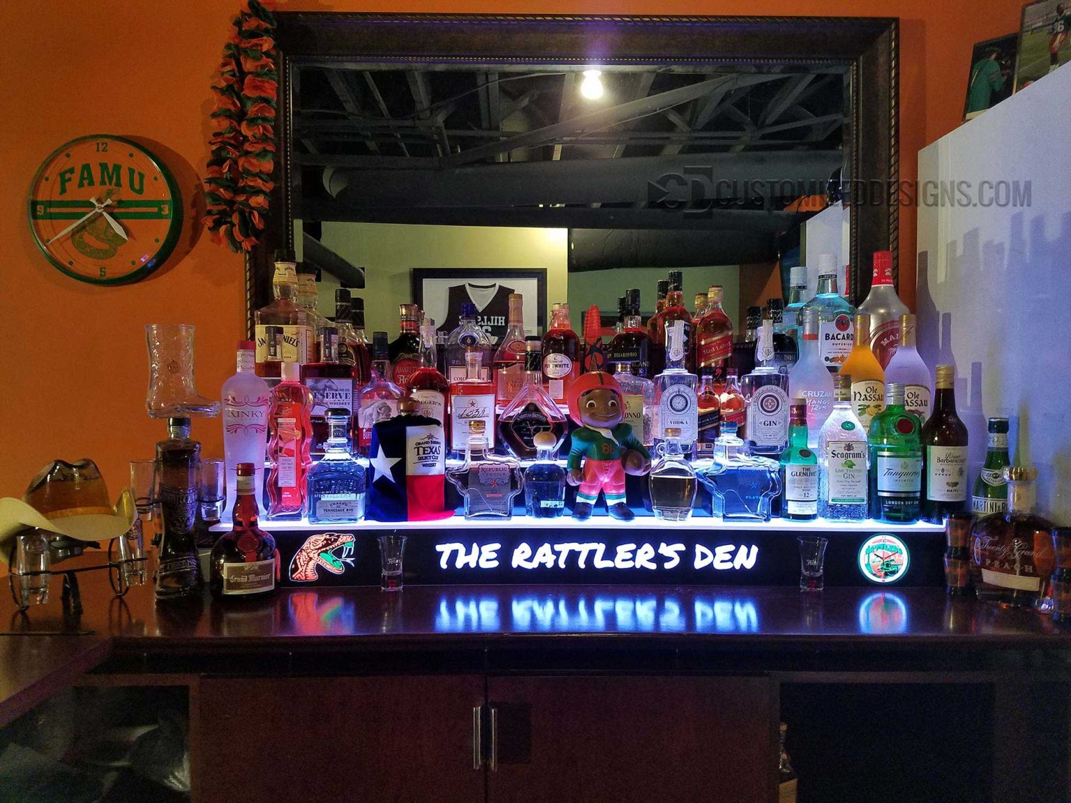 LED Lighted Liquor Shelves & Illuminated Home Bar Displays - 2 Tiers