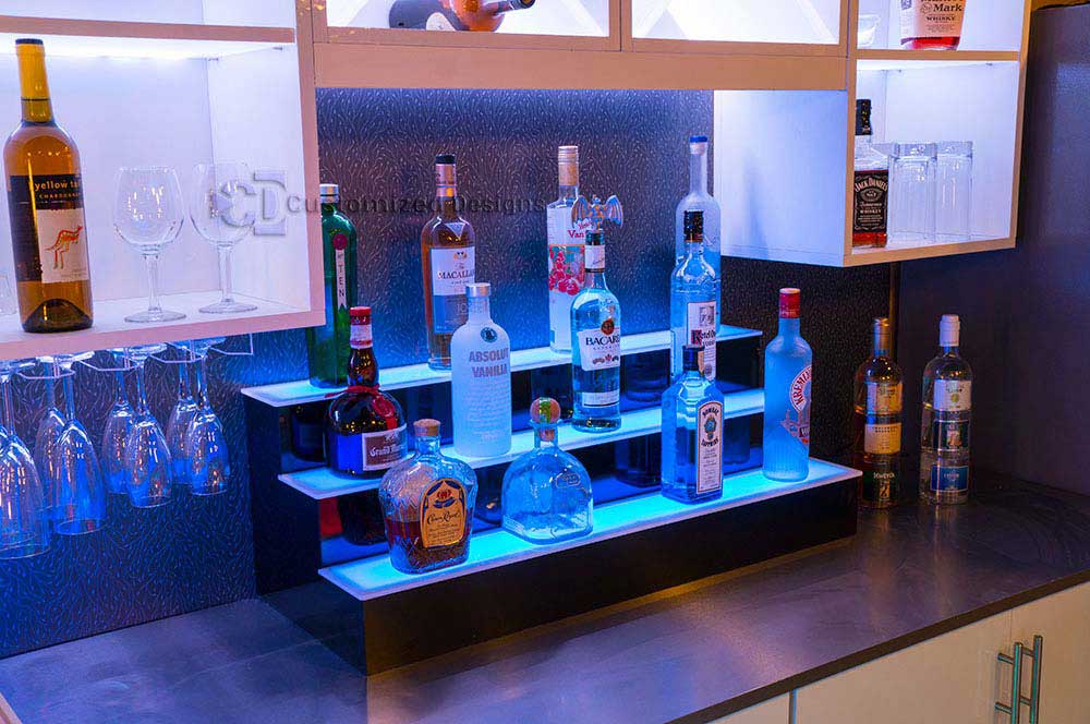 36" Home Bar Shelves w/ Blue Lighting - Home Bar Ideas - Products & Ideas