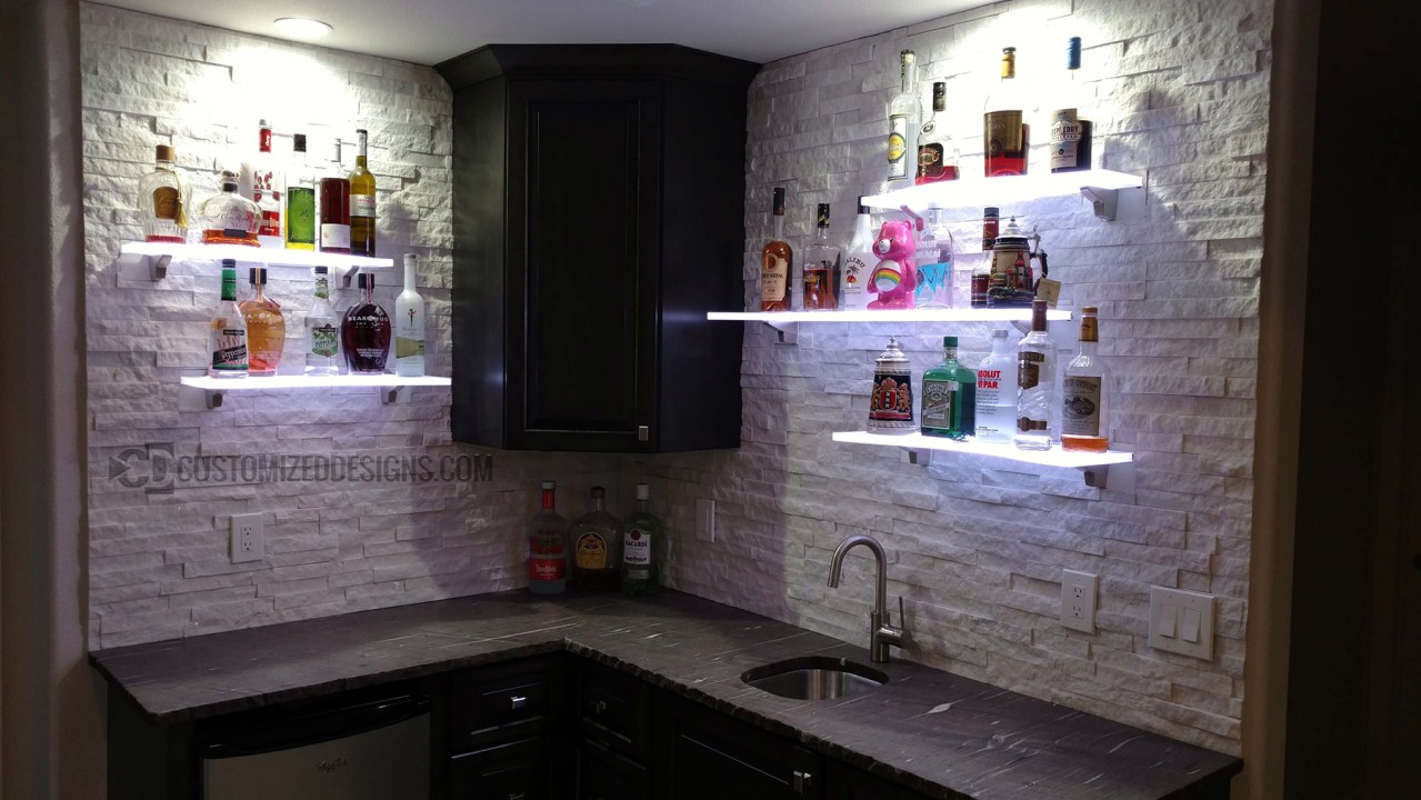 36" Curved LED Lighted Floating Shelves by Customized Designs