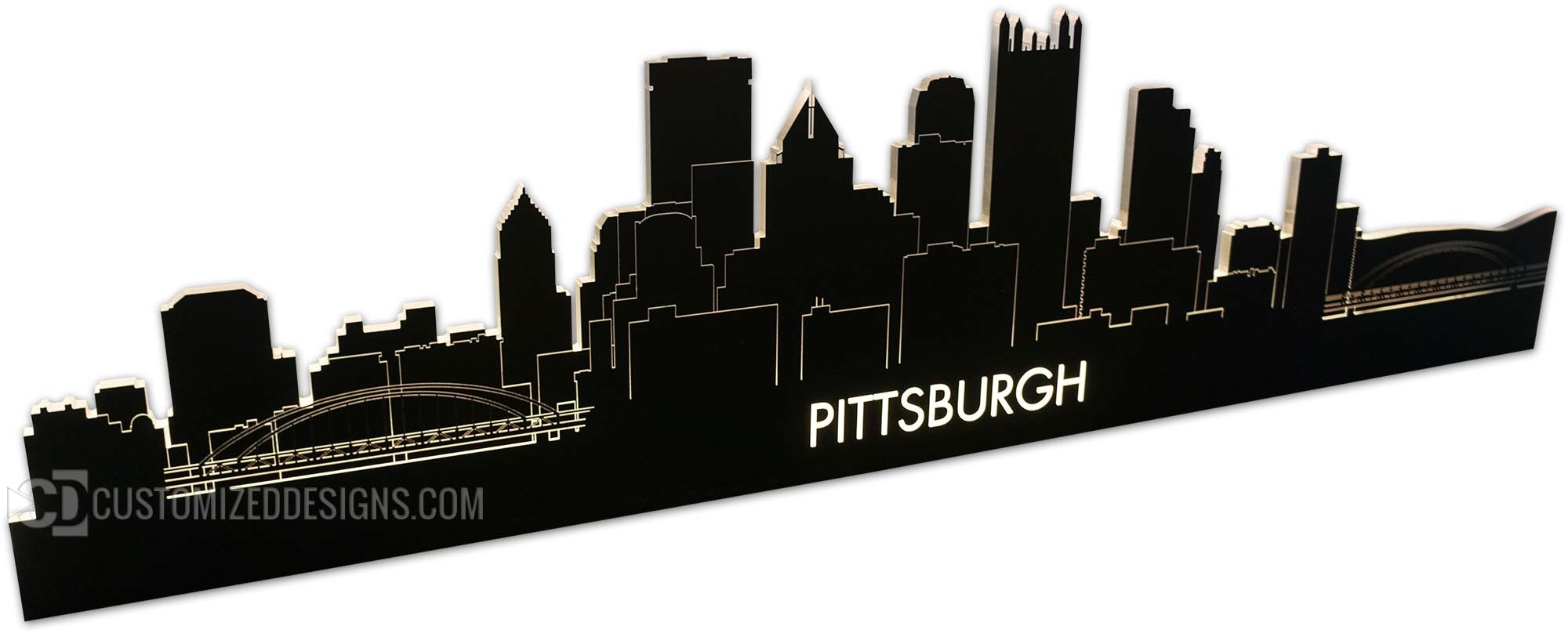 LED Lighted Pittsburgh Skyline Art - Wall Mounted