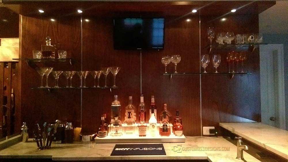 Home Bar w/ Custom 2 Tier Low Profile Wrap Liquor Display - Home Bar ...