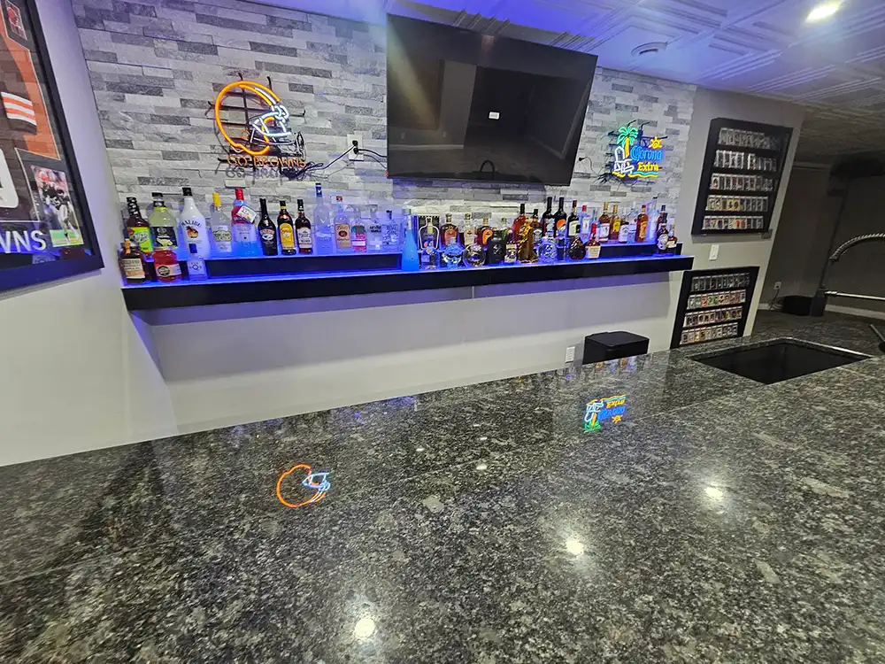 2 Tier Wall Mounted LED Bar Shelves | Floating Liquor Display