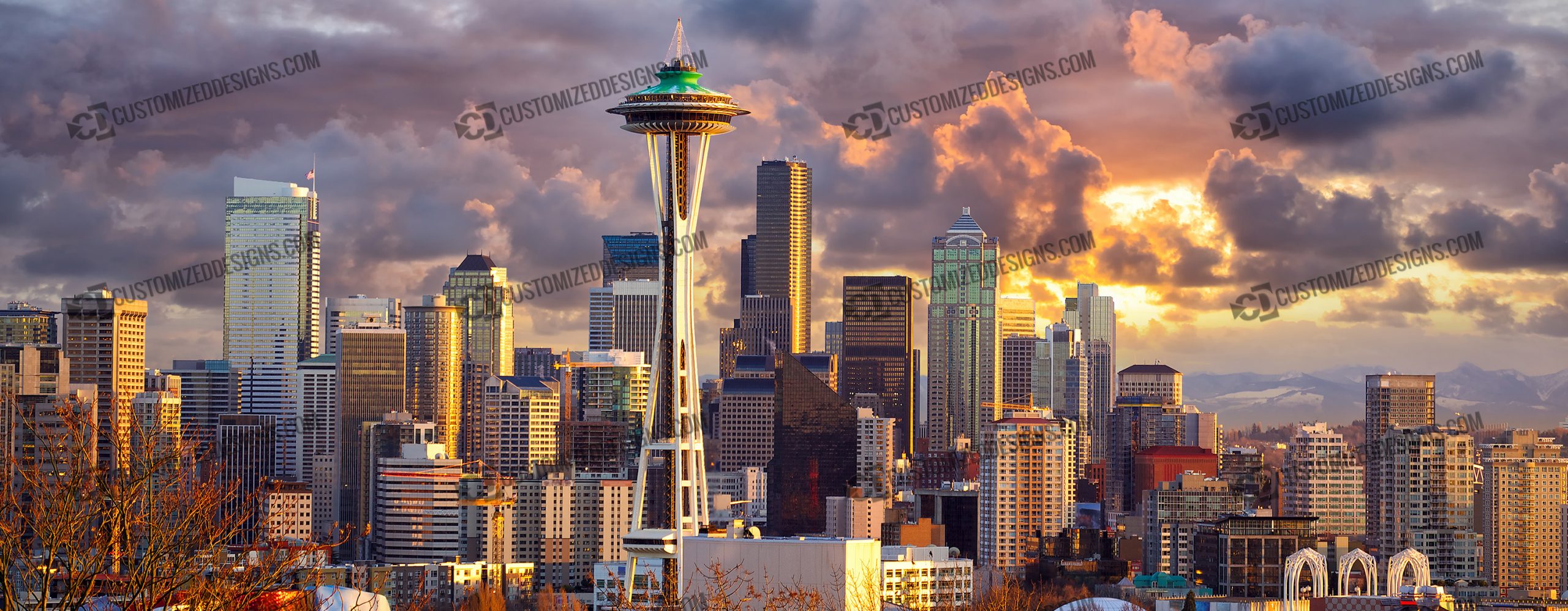 Seattle Panoramic Sunset LED Lighted Backlit Framed Picture