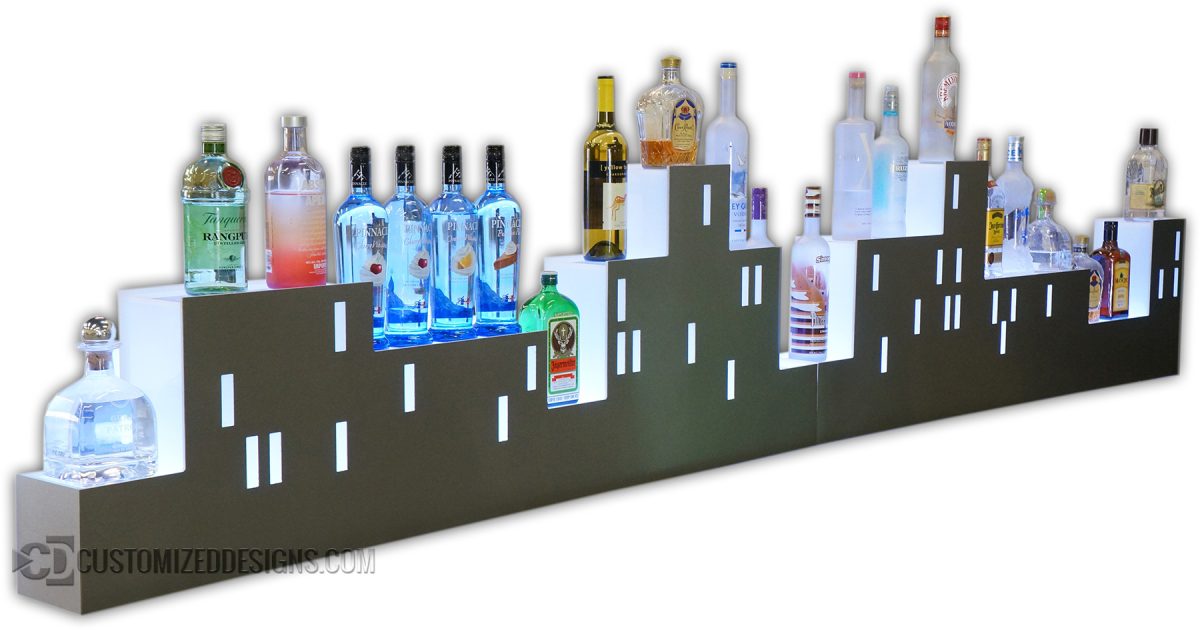 Custom Skyline Shaped LED Lighted Back Bar Display - Bar Displays ...