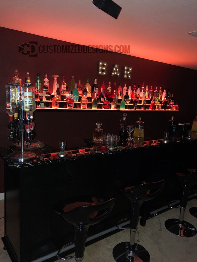 Wall Mounted Three Tier LED Back Bar Shelving - Home Bar Ideas ...